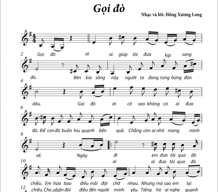Hợp âm và Sheet nhạc Gọi đò – Dương Ngọc Thái - Trường Âm Nhạc Việt Thương